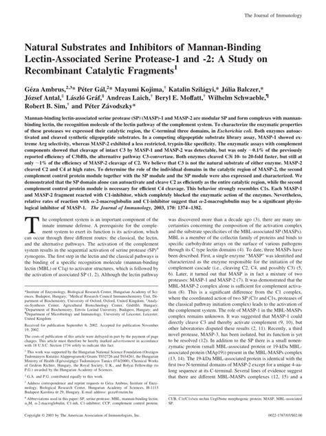 PDF Natural Substrates And Inhibitors Of Mannan Binding Lectin