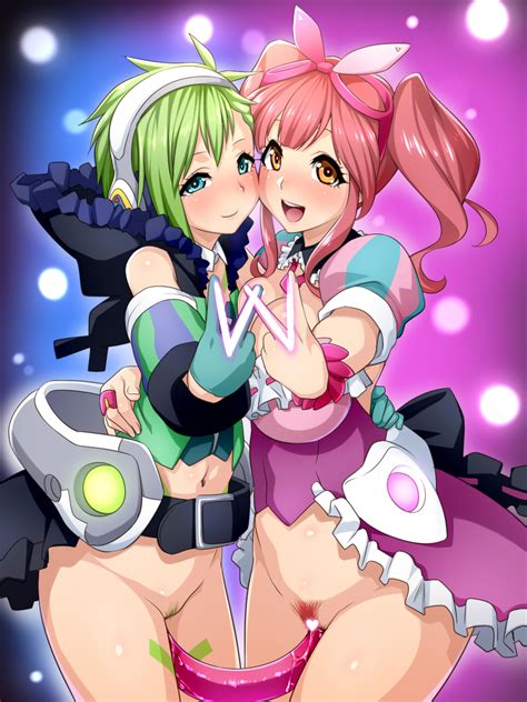 Rule 34 2girls D Aqua Gloves Blue Eyes Blush Bottomless Breasts
