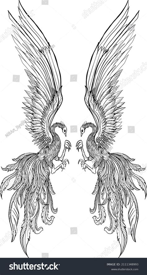 Phoenix Fire Bird Illustration Character Designhand Stock Vector
