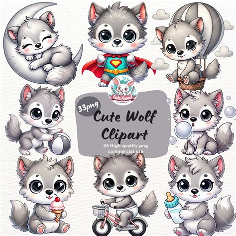 Wolf Clipart Watercolor Cute Wolf Clipart Wolf Illustration For