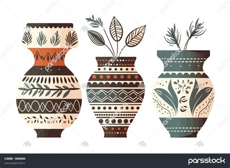 وکتور گلدان و گلدان ساده قومی جدا شده بر روی تصویر وکتور کارتونی پس زمینه 1668890