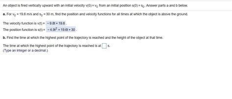 Solved An Object Is Fired Vertically Upward With An Initial