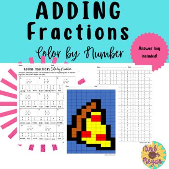 Adding Fractions With Like Denominators Color By Number By Mind Over Megan