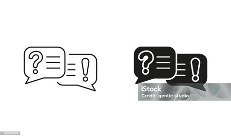 Faq 기호 대화 상자 기호 고객 지원 채팅 픽토그램 물음표와 느낌표가 있는 말풍선 선과 실루엣 아이콘 세트 편집 가능한 획 고립 된 벡터 일러스트 레이 션 Brand