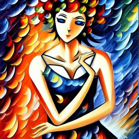 Manga Woman In Leonid Afremov Dress Style · Creative Fabrica