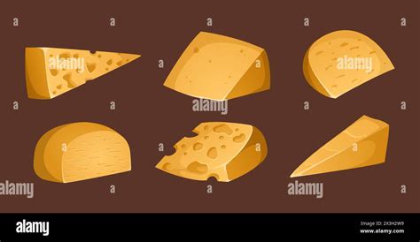 Different Types Of Cheeses On A Brown Background Vector Illustration