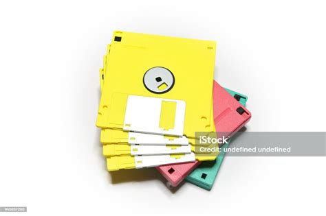Old Colored Computer Floppy Disks Isolated On White Background Stock