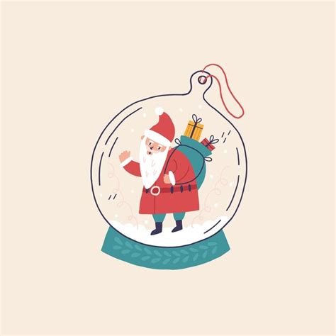 Premium Vector Christmas Crystal Snow Globe With Santa Claus And Bag