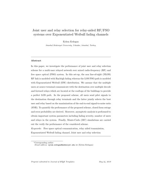 Pdf Joint User And Relay Selection For Relay Aided Rf Fso Systems