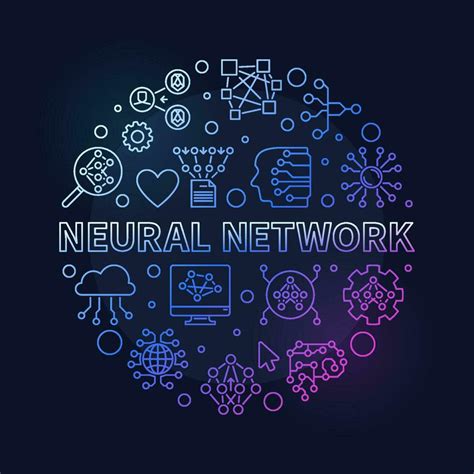 Neural Network Concept Thin Line Round Colored Banner Vector Ai