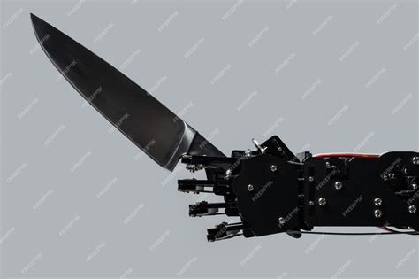 Premium Photo Real Robots Hand With Sharp Knife Concepts Of Technological Singularity And