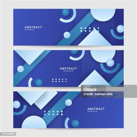 Set Of Modern Geometric Blue Abstract Banner Design Background Blue