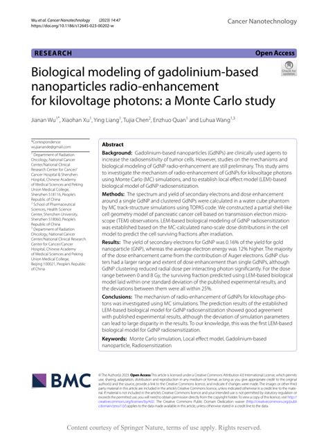 Pdf Biological Modeling Of Gadolinium Based Nanoparticles Radio