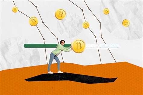 트렌드 삽화 합성물 스케치 이미지 사진 콜라주 젊은이 사업가 레이디 당기기 푸시 비트 코인 로딩 돈 Usd 달러 성장 Ebank 25 29세에 대한 스톡 사진 및 기타