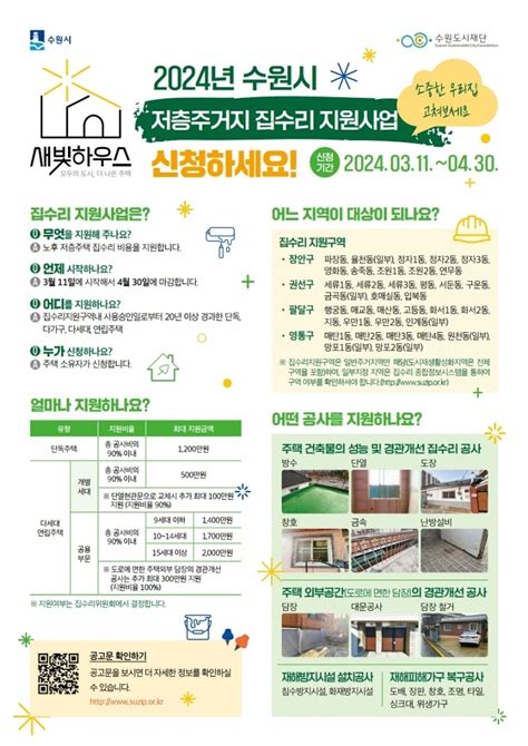 수원형 저층주거지 집수리 지원사업 ‘새빛하우스 신청하세요 뉴스로
