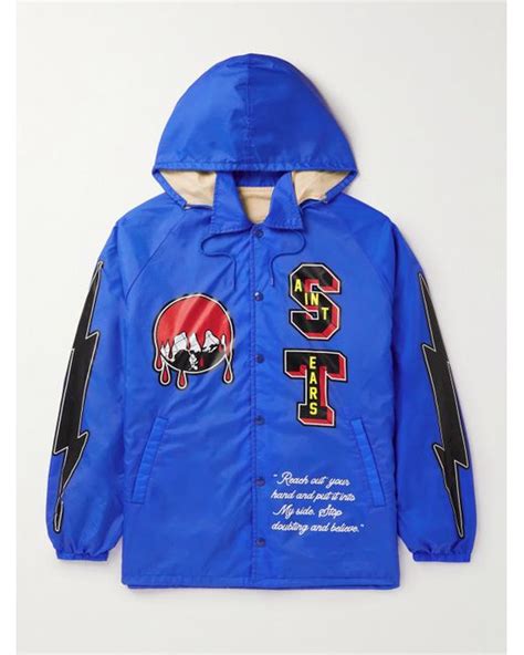 Saint Mxxxxxx Denim Tears Printed Shell Hooded Jacket In Blue For Men