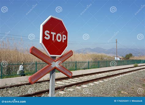 Stop Warning Sign On The Rails In The Station Stock Image Image Of Station Transportation