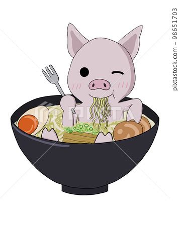 自己吃湯底拉麵豬眨眼3變形 插圖素材 98651703 PIXTA圖庫
