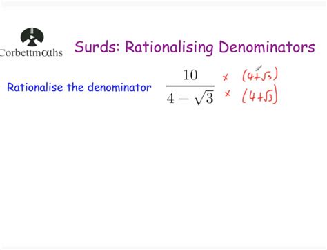 Rationalising Denominators Harder Video Corbettmaths