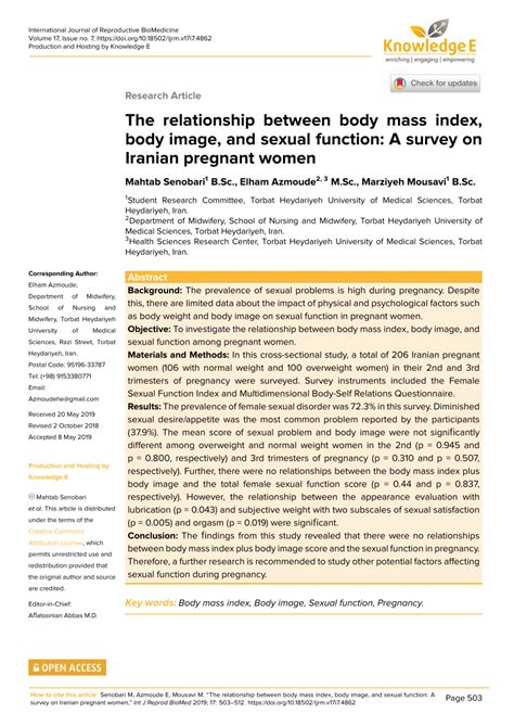 PDF The Relationship Between Body Mass Index Body Image And Sexual Function A Survey On