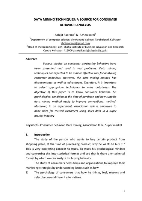 pdf data mining techniques a source for consumer behavior analysis