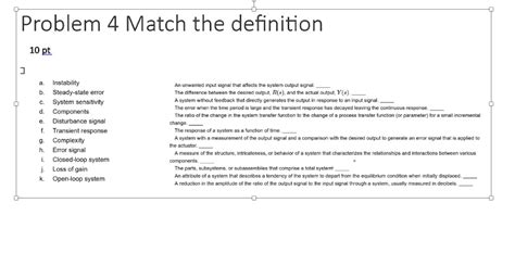 Solved Problem Match The Definition Pt Instability Steady State