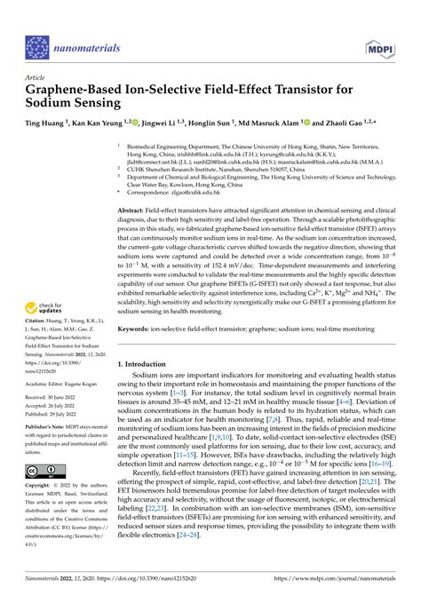 Pdf Graphene Based Ion Selective Field Effect Transistor For Sodium Sensing