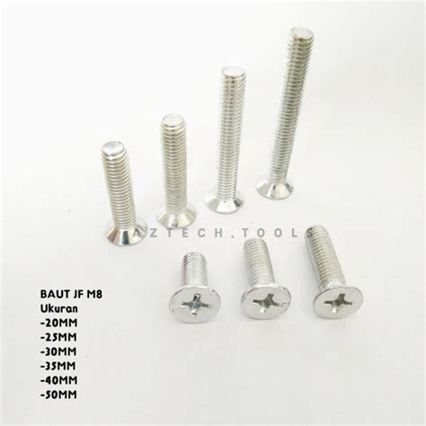 Jual Baut Jf Sekrup Flat Skrup Machine Screw Mur Jf Galvanis Putih M8 Per 50pcs Shopee