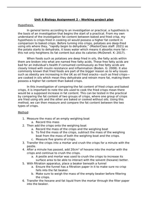 Btec National Extended Diploma In Applied Sciences Unit 6 Project Implementation And Review