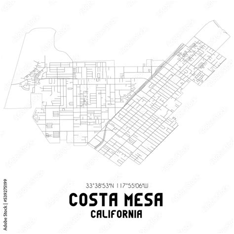 Costa Mesa California Us Street Map With Black And White Lines Stock