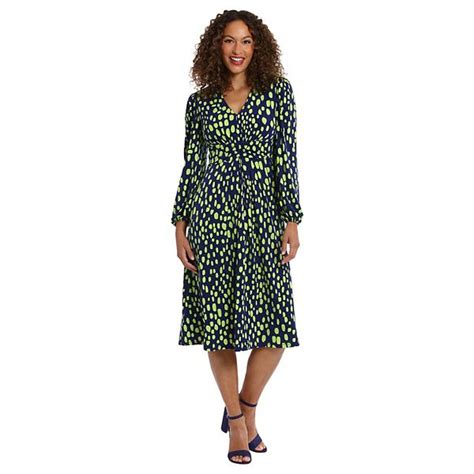 Womens London Times V Neck Ruched Waist Midi Dress