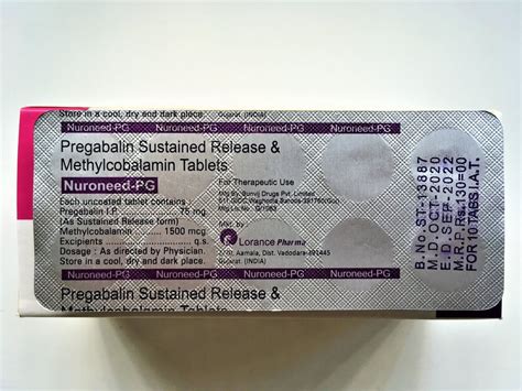 Nuroneed Pg Pregabalin Sustained Release And Methylcobalamin Tablets 10 X 10 At Rs 130 Stripe In
