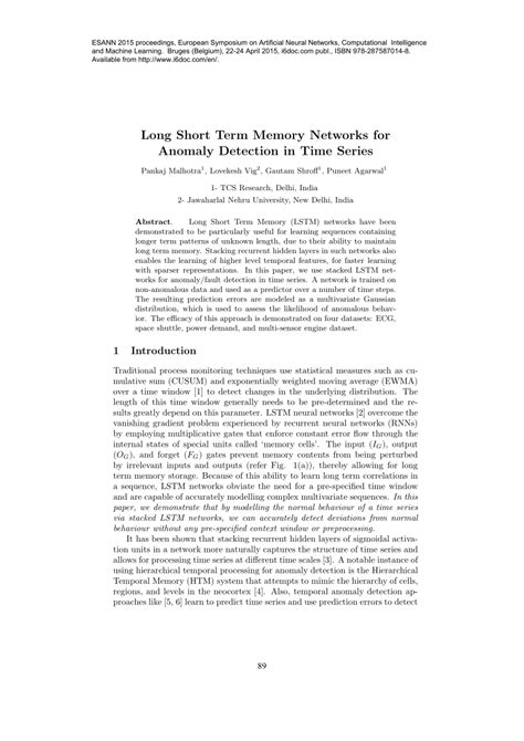 Pdf Long Short Term Memory Networks For Anomaly Detection In Time Series