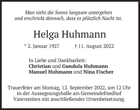 Traueranzeigen Von Helga Huhmann Trauermerkurde