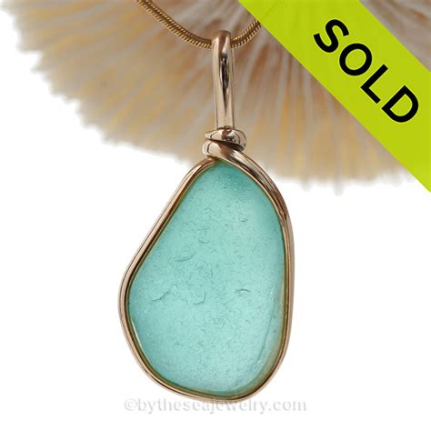 Vivid Deep Aqua Genuine Sea Glass Pendant In Our Original Wire Bezel