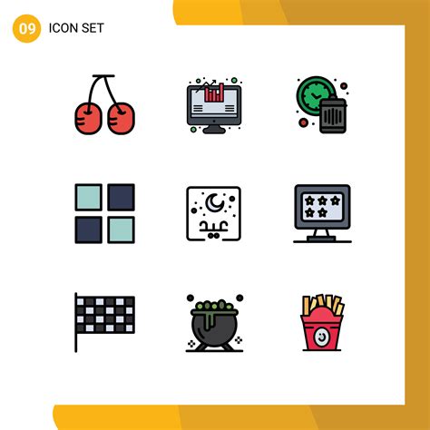 User Interface Pack Of 9 Basic Filledline Flat Colors Of Moon Lettering Time Typography