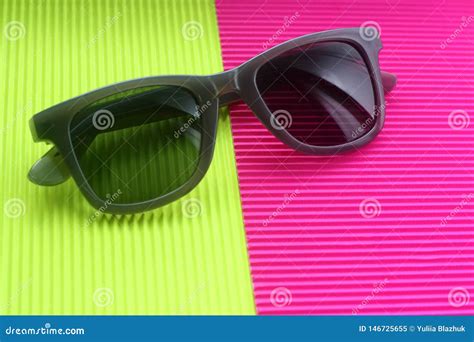 Sunglasses On Trendy Minimal Multicolor Background Stock Image Image