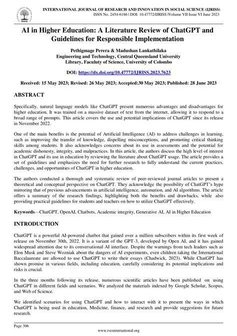 Pdf Ai In Higher Education A Literature Review Of Chatgpt And Guidelines For Responsible