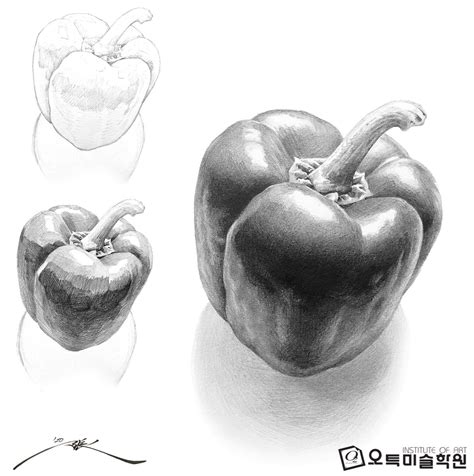실전수업시범작 기초디자인 질감표현 기디 파프리카 소묘 개체표현 개체시범 수업작 매일매일시범 수시 정시 합격
