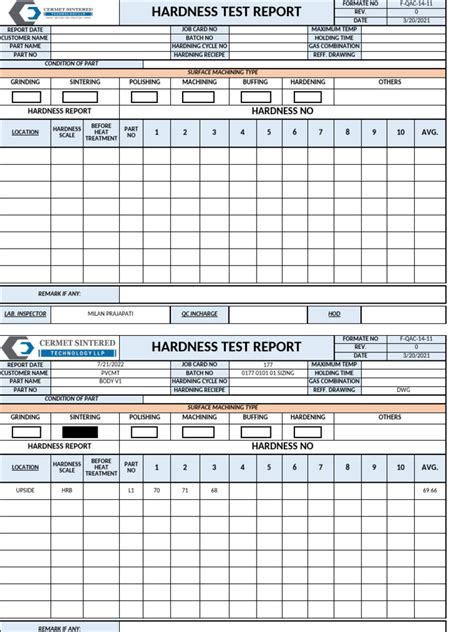 Hardness Test Report Pdf