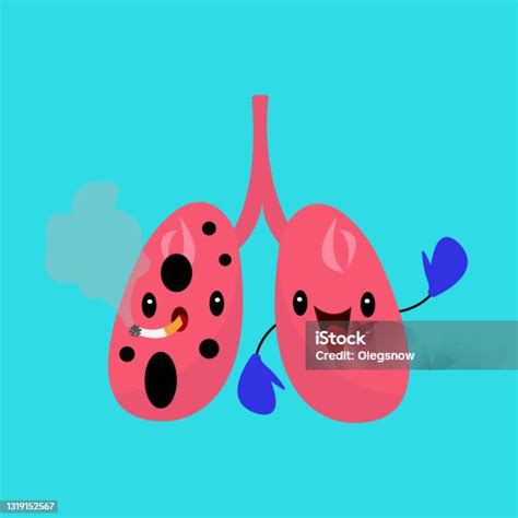 다른 습관하나 흡연과 파란색 배경에 다른 운동 선수 개체를 가진 인간의 폐 만화 문자 니코틴에 대한 스톡 벡터 아트 및 기타