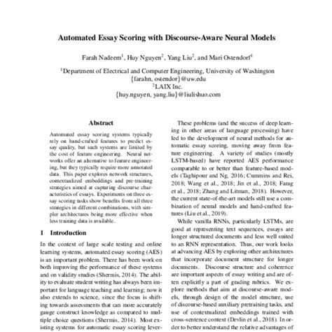 Automated Essay Scoring With Discourse Aware Neural Models Acl Anthology