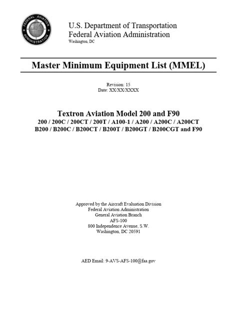 Mmel Be 200 Rev 15 Draft Pdf Aviation Aircraft
