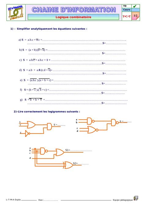 Logique Combinatoire 1 Par M Zaghnane Exercice De Logique