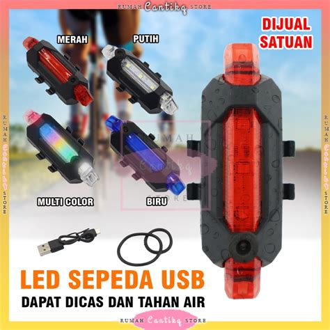 Jual Harga TermurahLampu Belakang Sepeda LED USB Rechargeable Waterprof Anti Air Kabel Cash