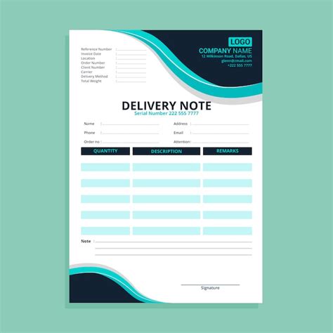 Modelo De Nota De Entrega De Design Plano Vetor Premium