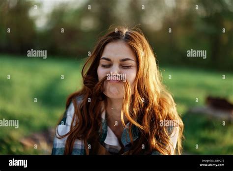 Funny Woman Portrait Close Up Laughing And Wiggling For The Camera In