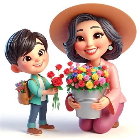 Premium Photo 3d Cartoon Mother And Son Hugging Each Others In