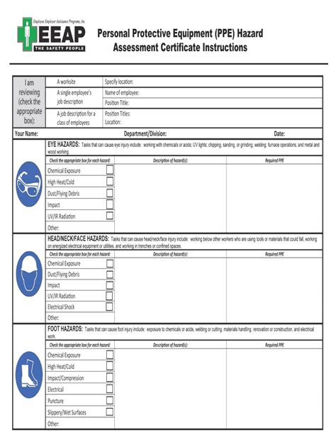Personal Protective Equipment Ppe Hazard Assessment Form Fill Out And