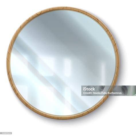 현실적인 거울 원형 프레임의 3d 반사 유리 표면 기하학적 둥근 모양 벽 내부 요소에 매달려 있습니다 욕실 또는 침실 가구 벡터